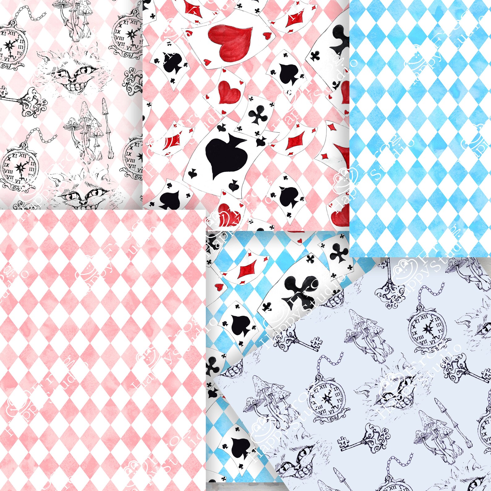 Seamless Patterns Alice in Wonderland Paper Pack Alice Digital ...