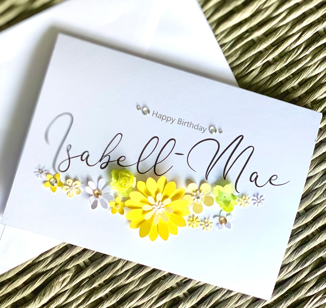 Personalised Birthday Card Floral Splendour Yellow - Etsy