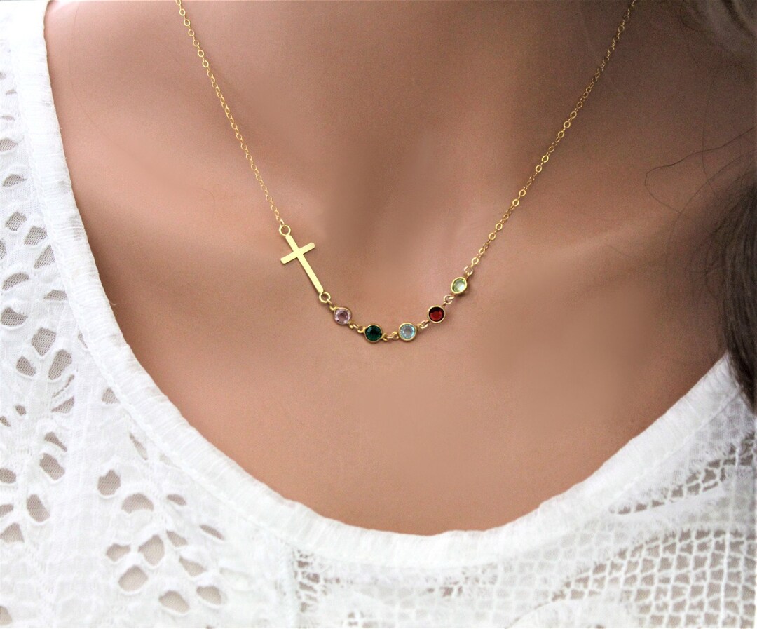 Birthstone Cross Necklace: Silver or Gold Family Tree Pendant - Etsy