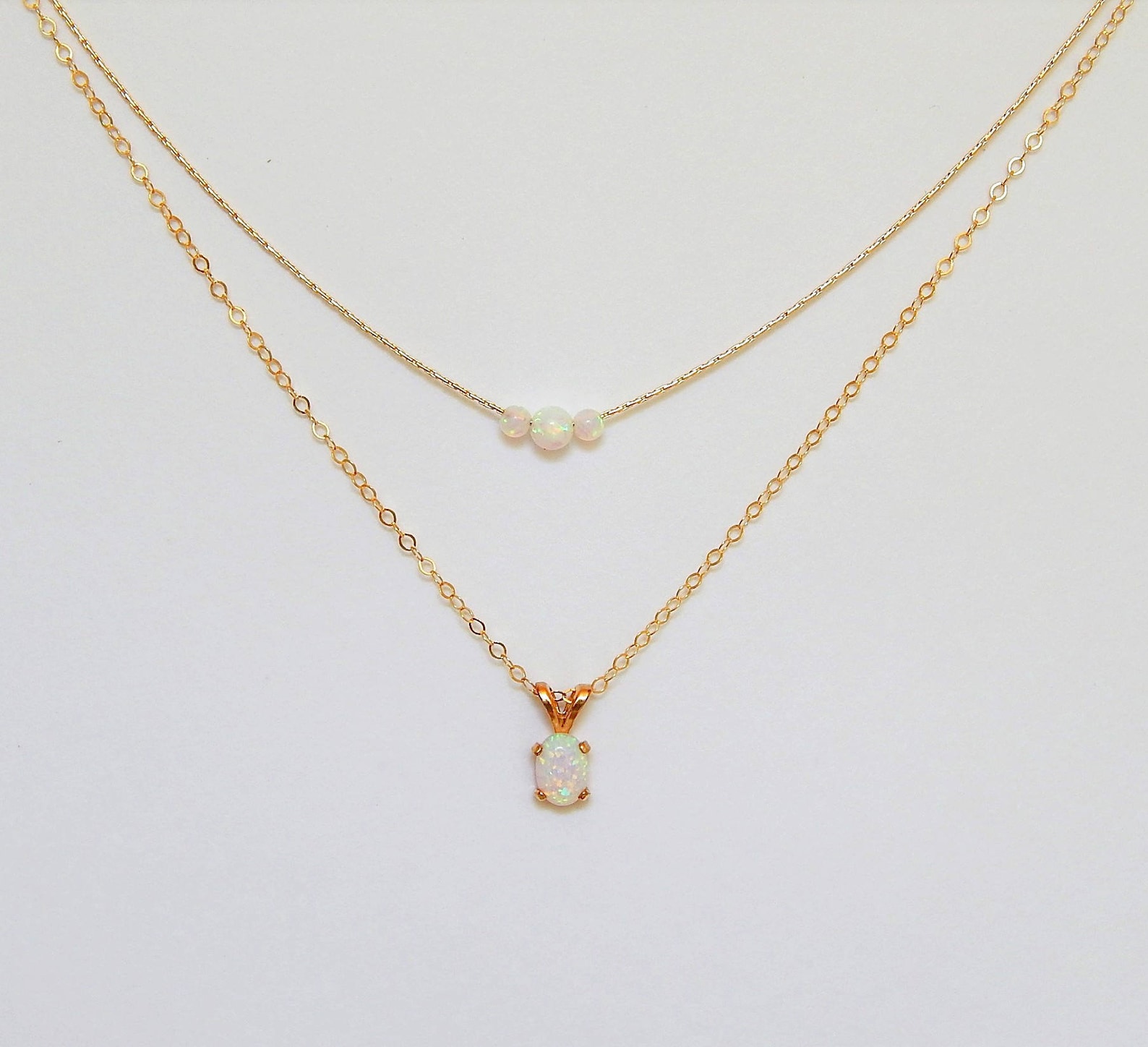 Dainty Layered Opal Necklace Gift for Her Gold Filled Multi - Etsy