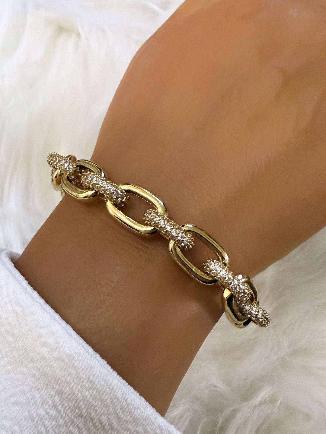 Pavé Chain Link Bracelet Chunky Statement Jewelry, Vintage Diamond ...