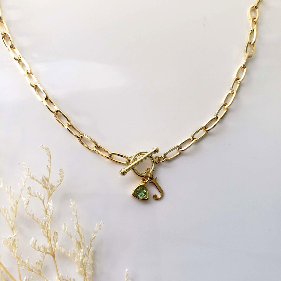 Initial Necklace for Women Custom Birthstone Initial Paperclip Charm ...