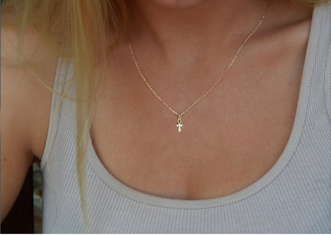 Tiny Ankh Necklace, Dainty Gold Ankh for Women, Small Minimal Egyptian ...