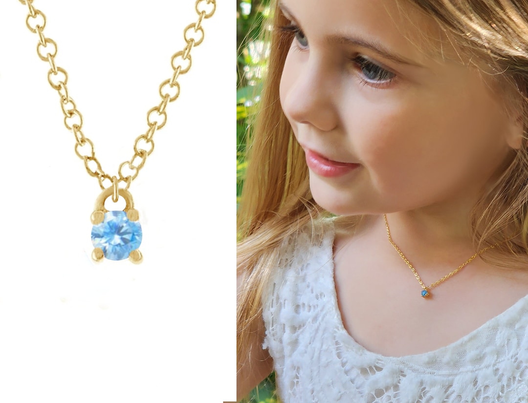 Childs Birthstone Necklace, Personalized Gift for Little Girls, Dainty ...