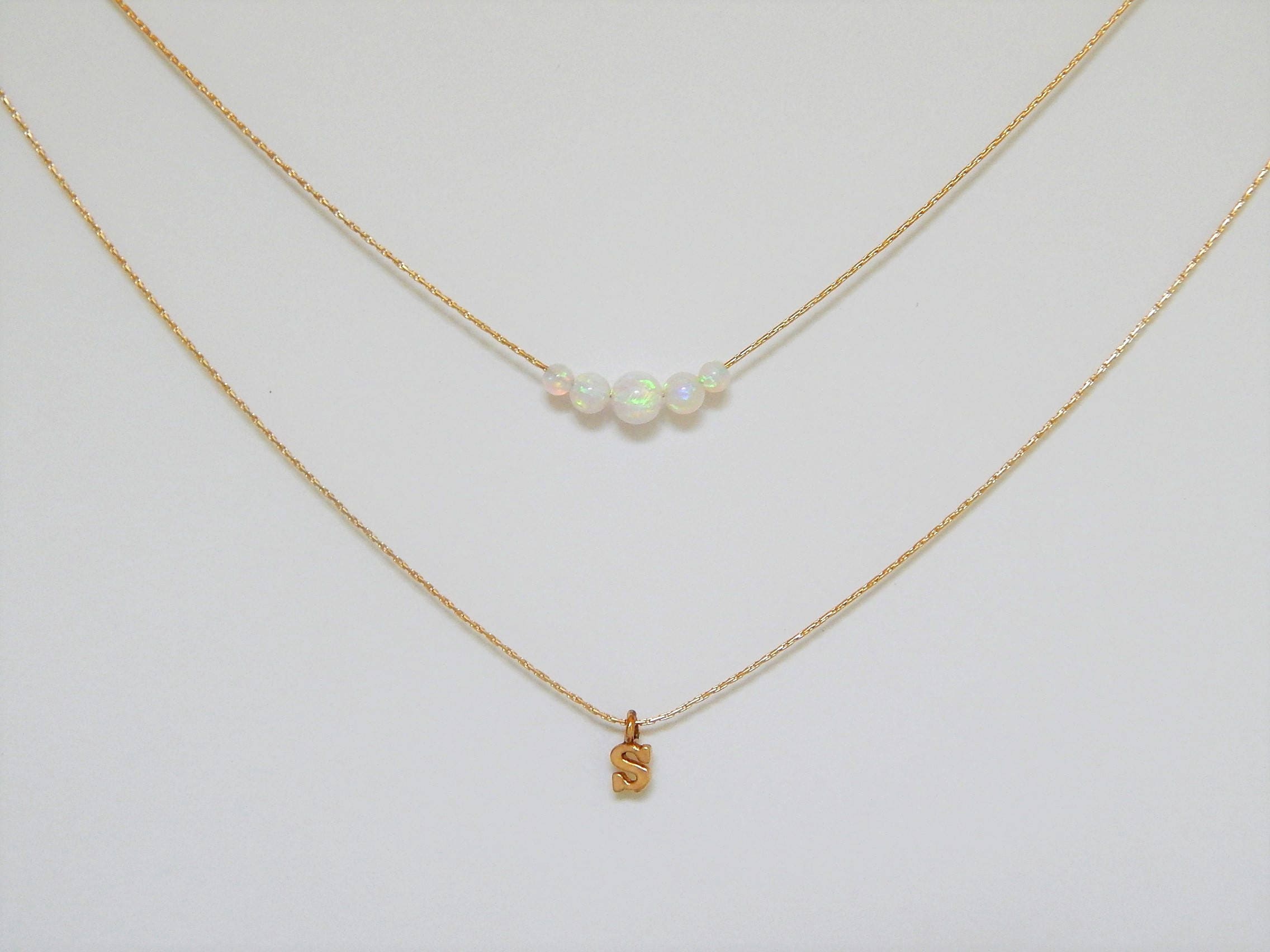 Opal Necklace Initial Necklace for Woman Gold Necklace Gift | Etsy