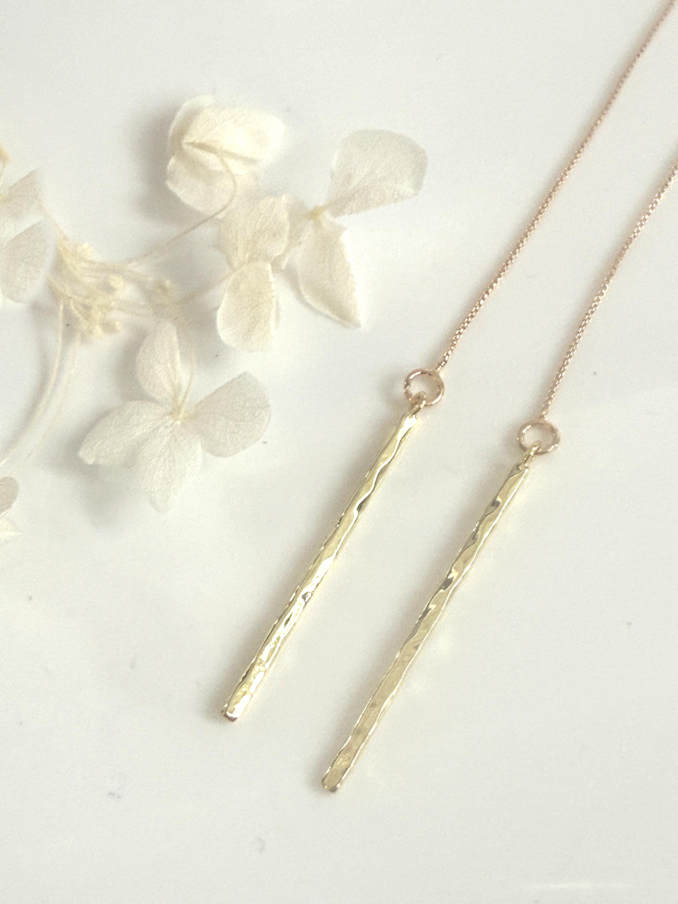 Gold Bar Threader Earrings Minimalist Hammered Bar Dangles - Etsy