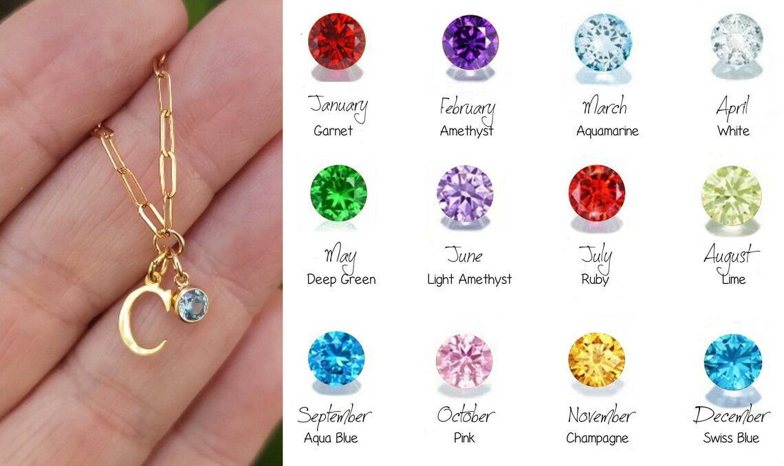 Personalized Initial Birthstone Necklace: 14k Gold Filled Letter Charm ...