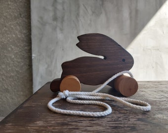 Wood Pull Toy Rabbit - Etsy