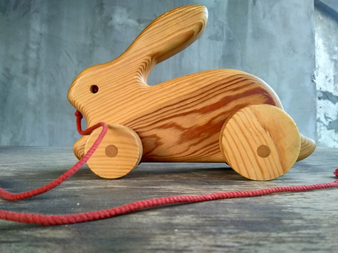 Vintage Wood Rabbit Pull Toy: Natural Finish - Etsy
