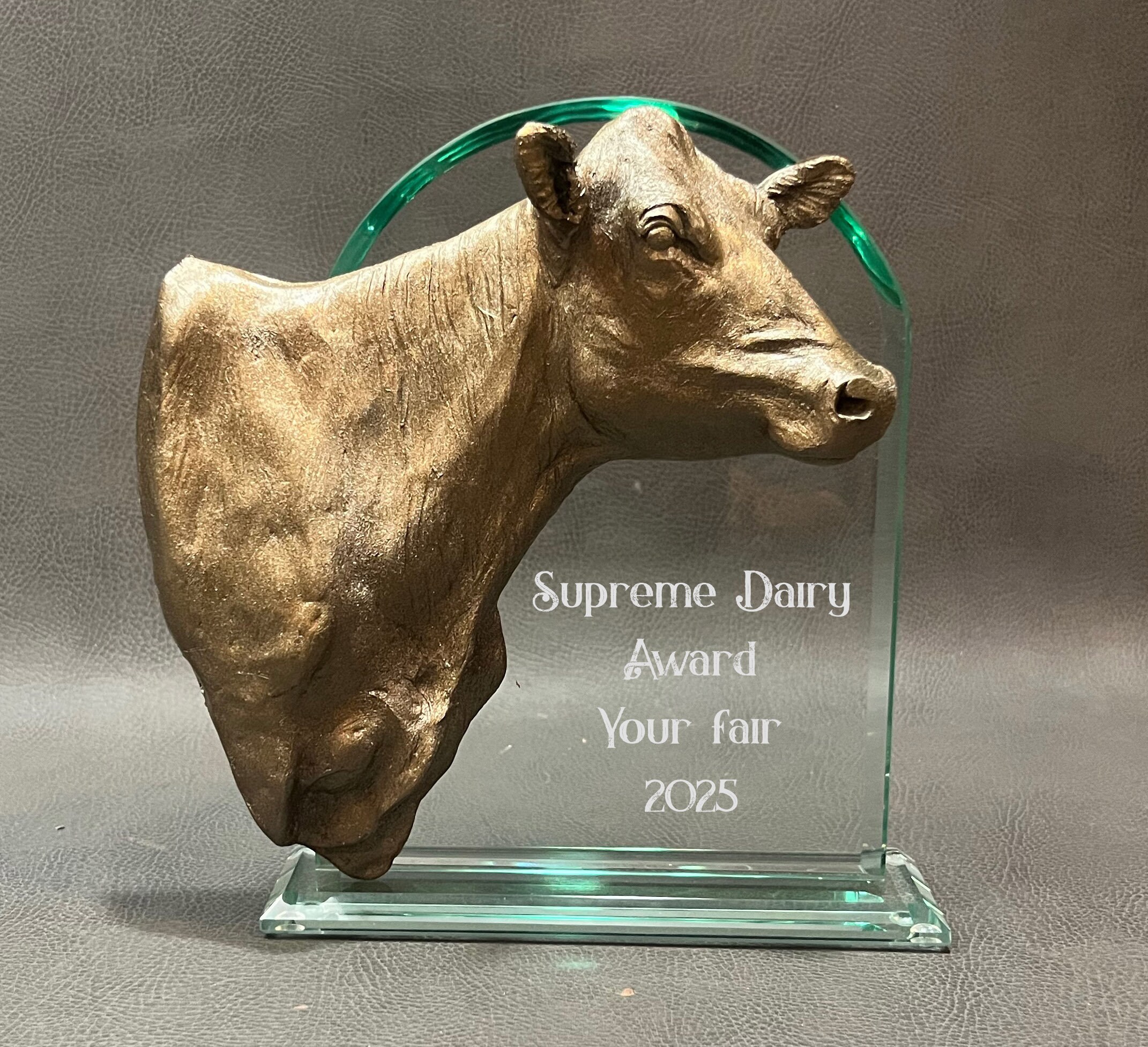 Dairy Award ARCHED Glass, Dairy, Holstein, Jersey, Brown Swiss, Cow ...