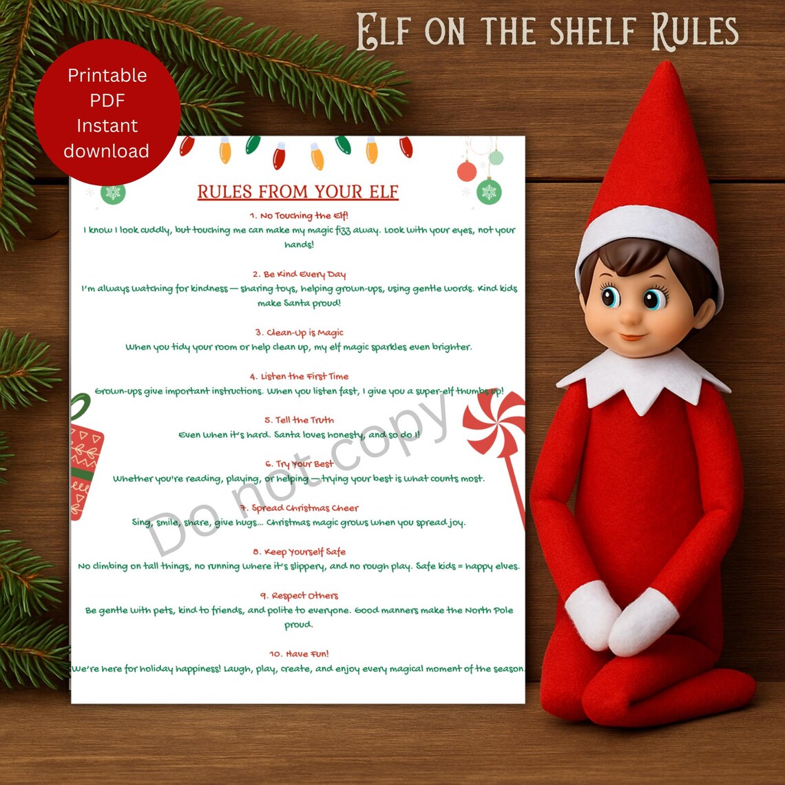 Elf Rules Printable – Elf on the Shelf Rules Sign – Christmas Elf Rules ...