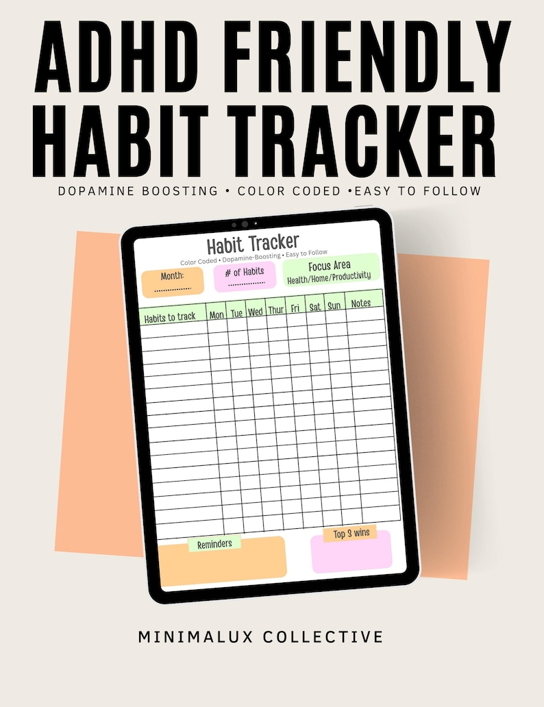 ADHD Habit Tracker Printable • Monthly Habit Tracker PDF • Color Coded ...