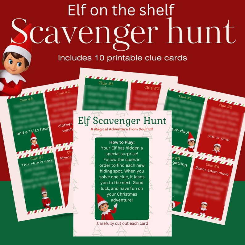 Elf on the Shelf Scavenger Hunt Printable • 10 Elf Clue Cards • Kids ...