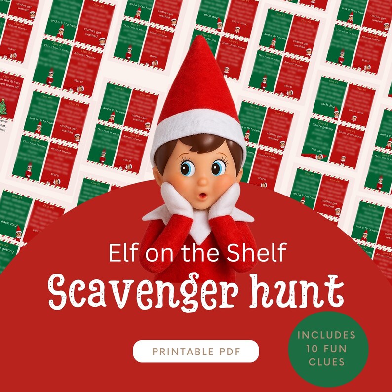 Elf on the Shelf Scavenger Hunt Printable • 10 Elf Clue Cards • Kids ...