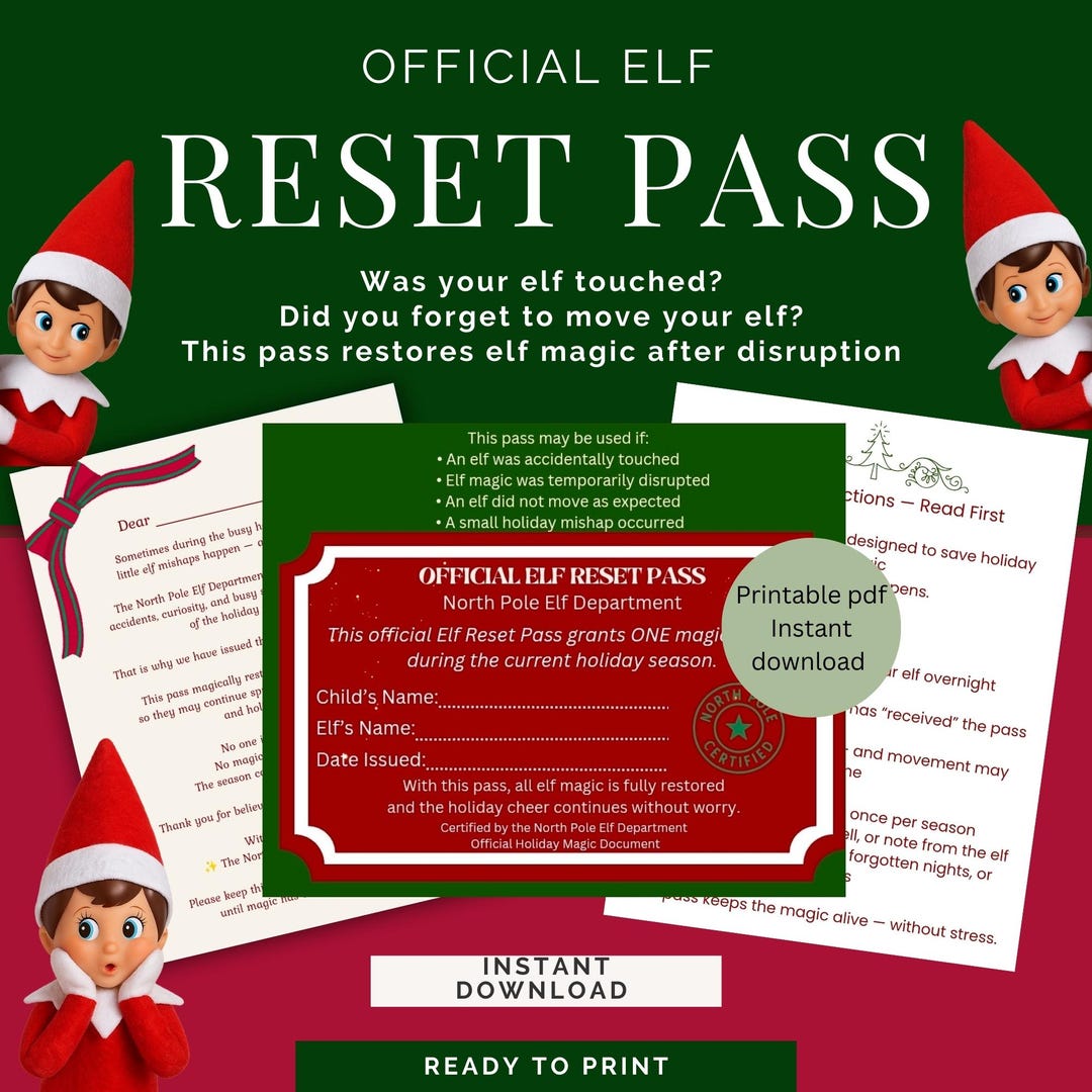Elf Reset Pass Printable | Elf Touched or Forgot to Move | Elf on the ...