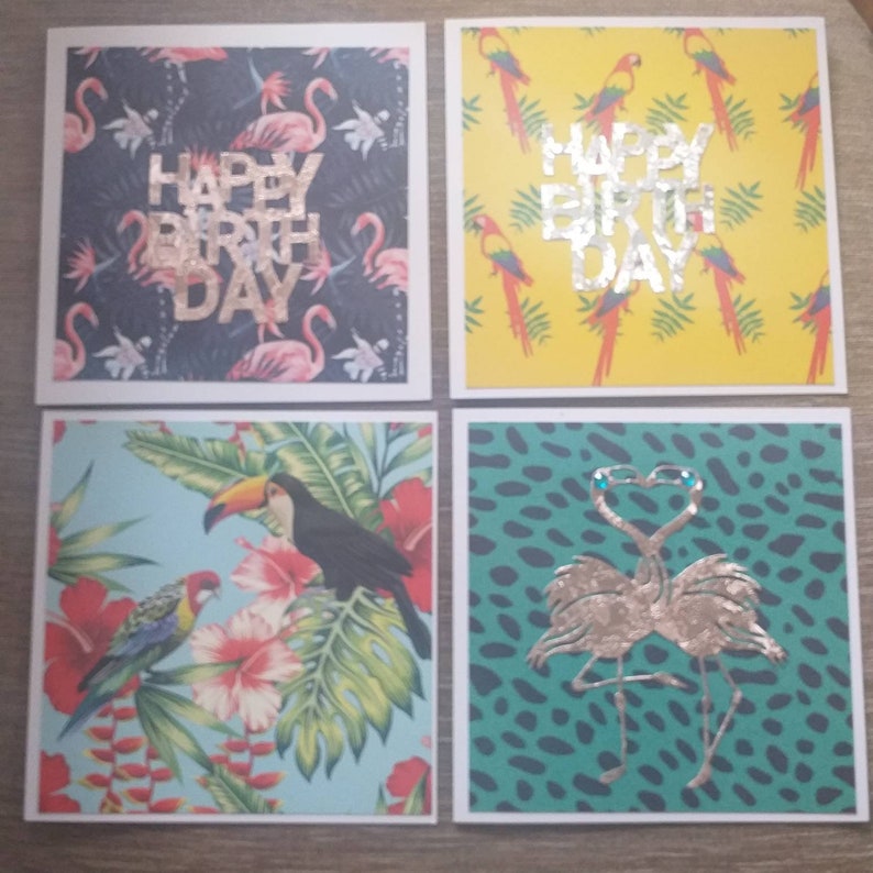 4 Happy birthday cards in a pack...4 different funky designs on good ...