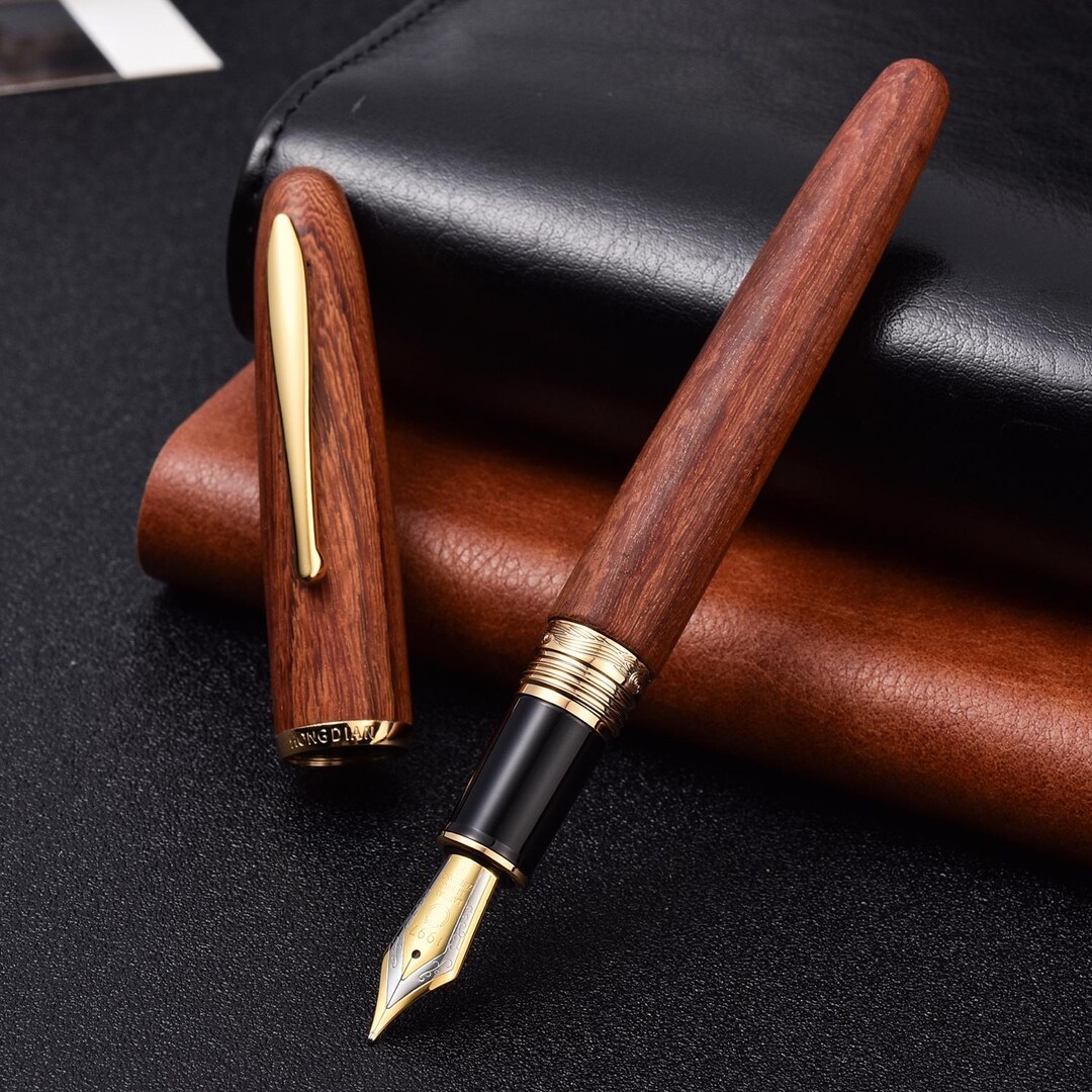 Hongdian 660 Natural Wood Fountain Pen, EF/ F Nib, Handcrafted Ebony ...