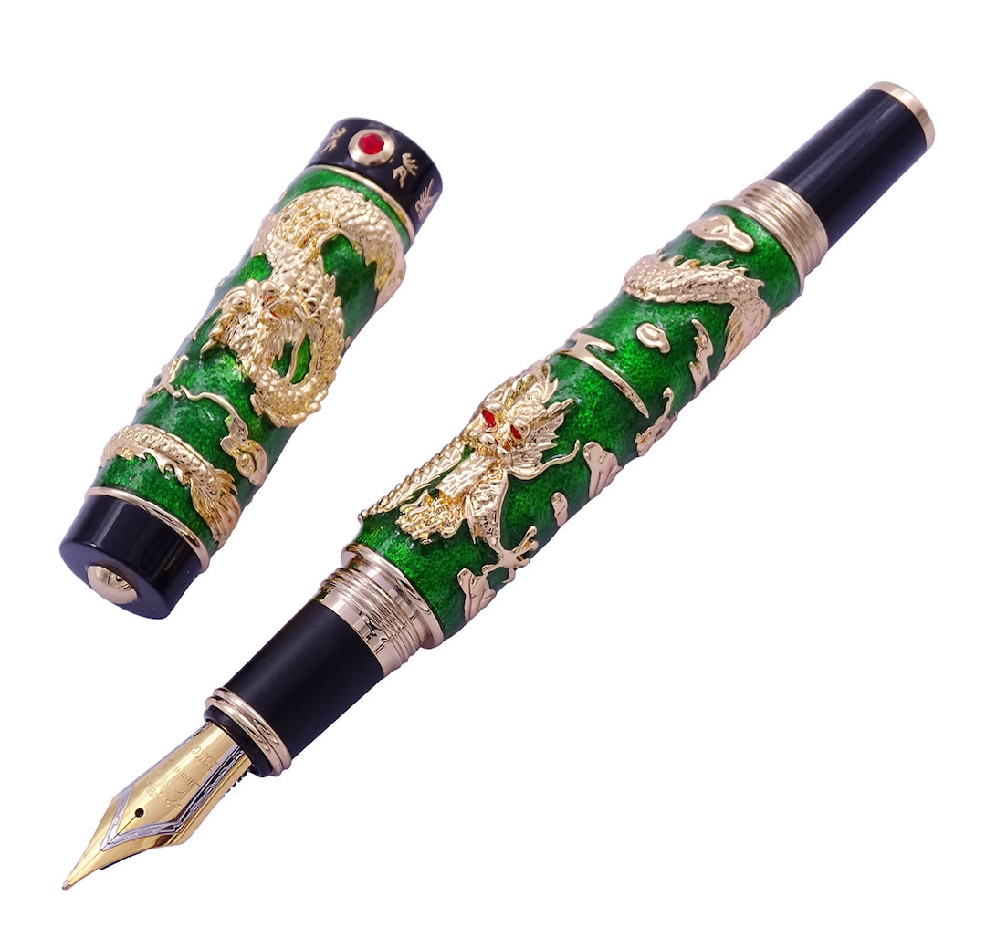 Jinhao Double Dragon Fountain Pen Ef/f/m/bent Nib, Noble Green ...
