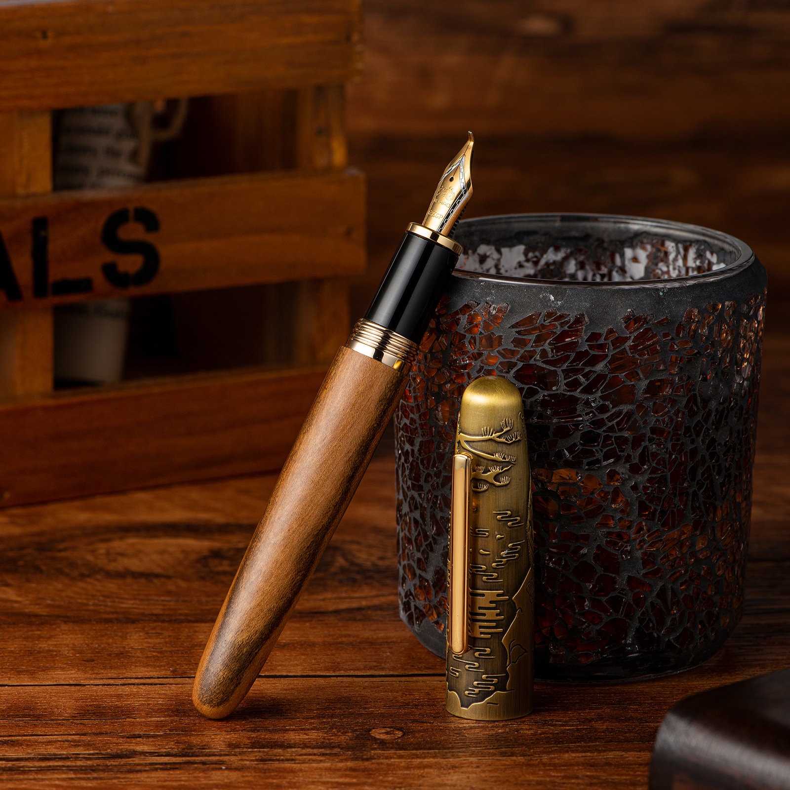 Jinhao 9056 Wood Fountain Pen Tiger Carving Cap , Ef/f/m Jinhao 9056 Wood Fountain Pen Tiger Carving Cap , Ef/f/m