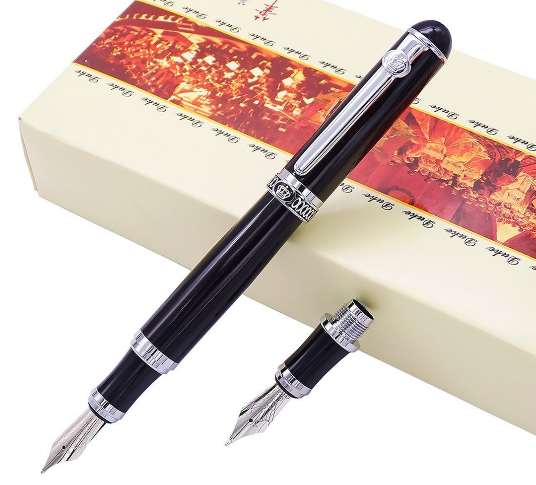Duke D2 Black Double Nib Fountain Pen Fude Nib Calligraphy Pen Case Set ...