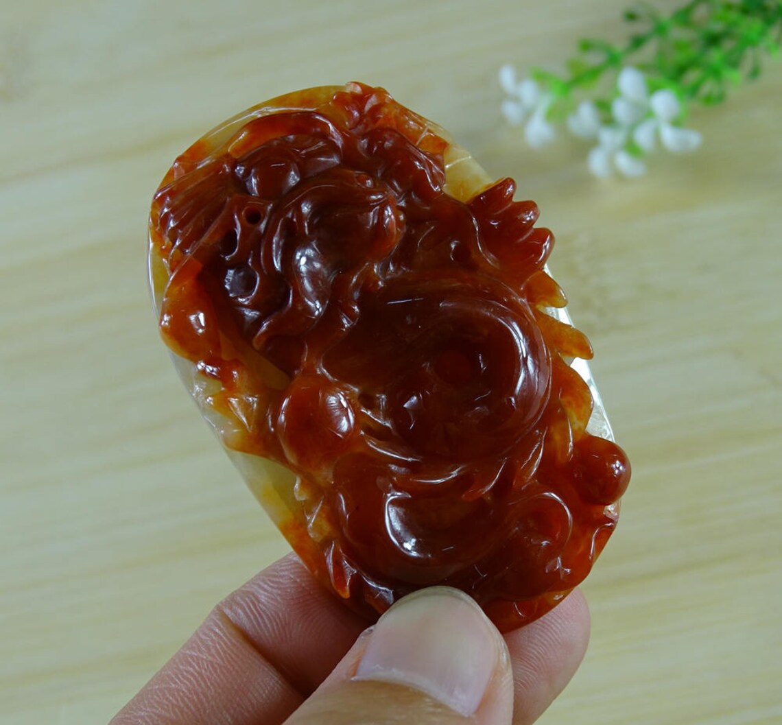 Red Jade Pendant Dragon Genuine A Jadeite Handmade Carving - Etsy