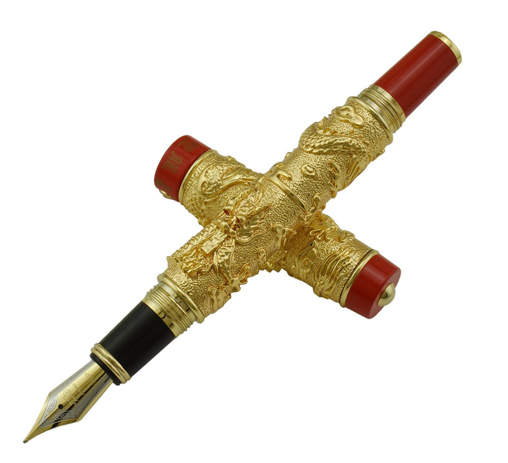 Jinhao Gold Dragon Fountain Pen Ef/f/m/bent Nib Vintage Pens | Etsy