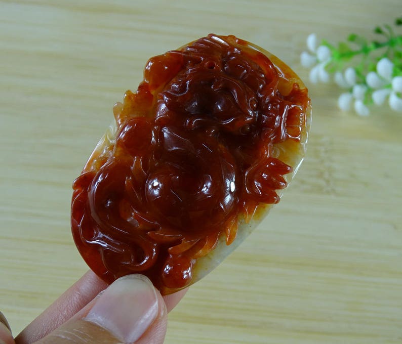 Red Jade Pendant Dragon Genuine A Jadeite Handmade Carving - Etsy