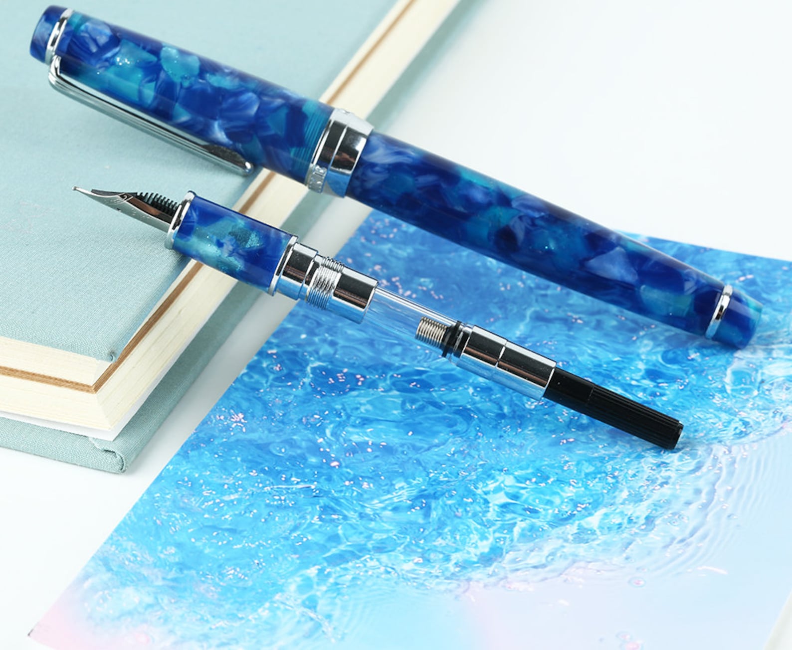 Majohn New Moon Fountain Pen Marble Blue EF/ F / Bent Nib - Etsy Australia