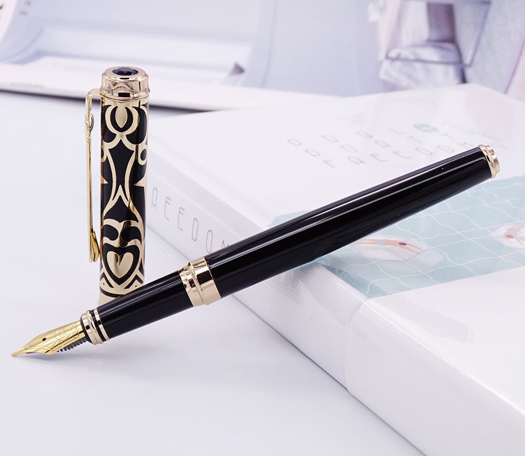 Duke Noble Sapphire Fountain Pen Black Barrel Gold Trim Medium Nib ...