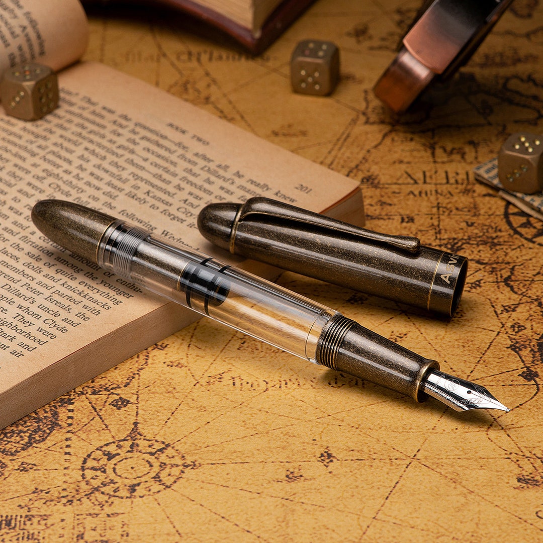 Asvine P30 Piston Fountain Pen, Retro Brass Style, Transparent Acrylic ...