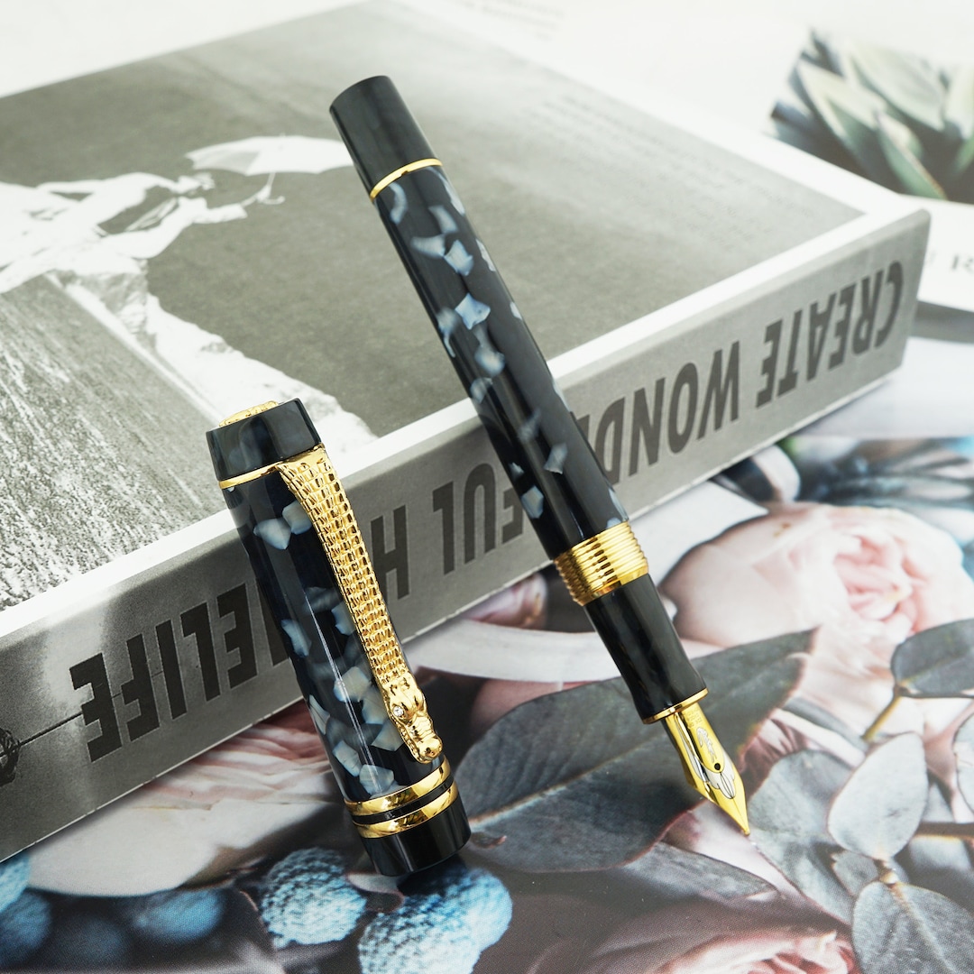 Buy Crocodile 806 Black Marble Celluloid Fountain Pen Medium Nib ...