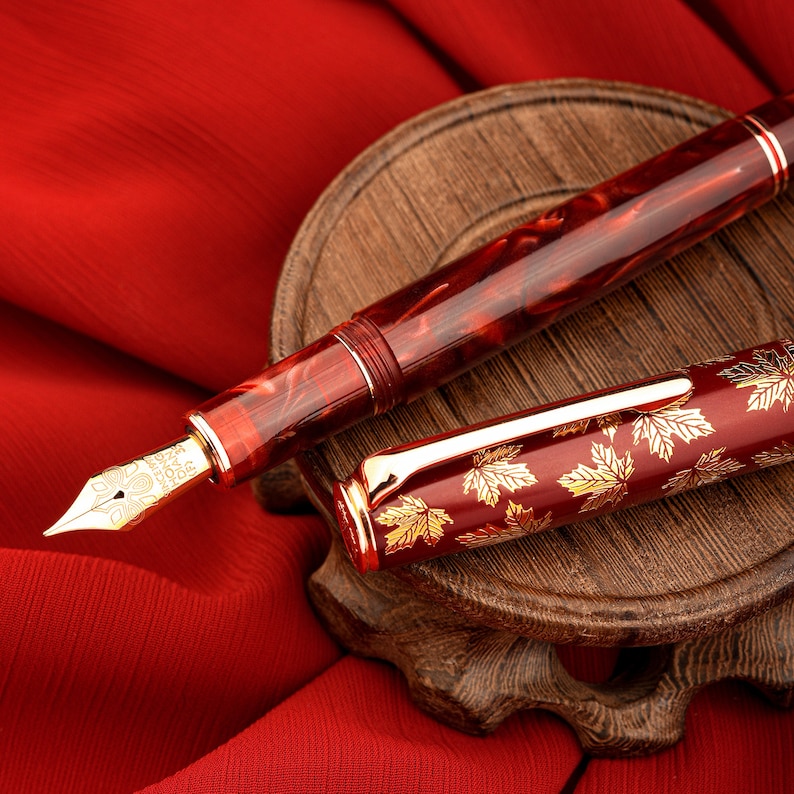 Hongdian N8 Fountain Pen Red Resin Gold Plated Maple Leaf - Etsy