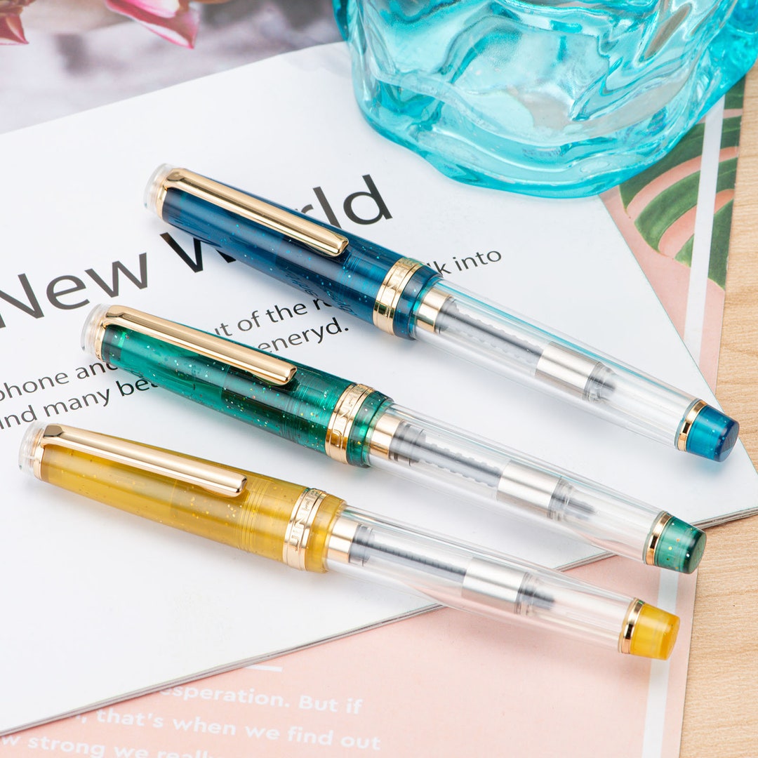 3 PCS Jinhao 82 Fountain Pen Transparent Acrylic Writing Pen Gold Trim ...