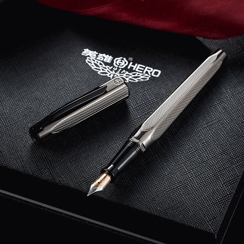 Hero 2191 14K Gold Fountain Pen Case Gray Engraving Ripple | Etsy