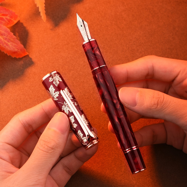 Hongdian N8 Fountain Pen Red Resin Gold Plated Maple Leaf - Etsy Australia