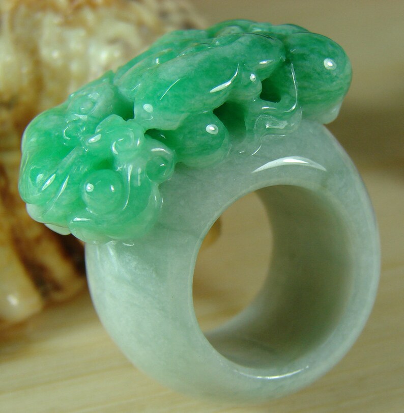 Certified Rich Green Grade A Jade Pixiu Ring Handcraft Emerald | Etsy