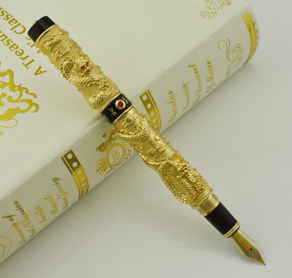 Jinhao Golden Dragon Fountain Pen Iridium Ef/f/m/bent Nib - Etsy