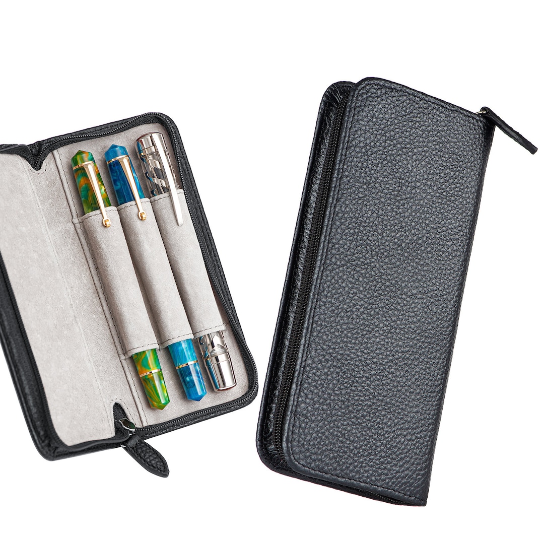 Genuine Leather Fountain Pen Case 3 Divided Slots Black/ Brown/ Rose ...