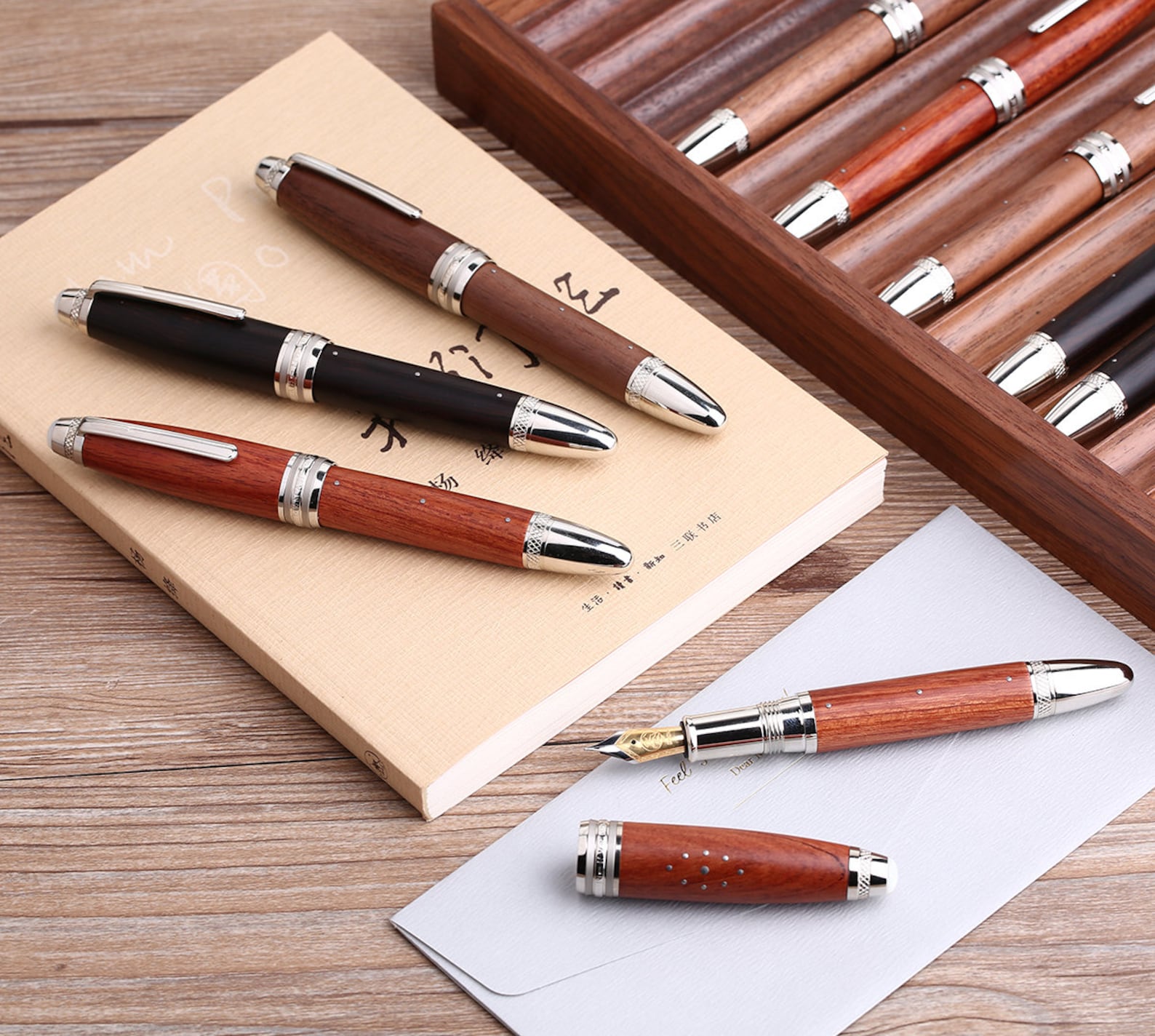 Majohn M1000 Wood Fountain Pen #35 BOCK Nib, Handmade Rivet Pearl Top ...