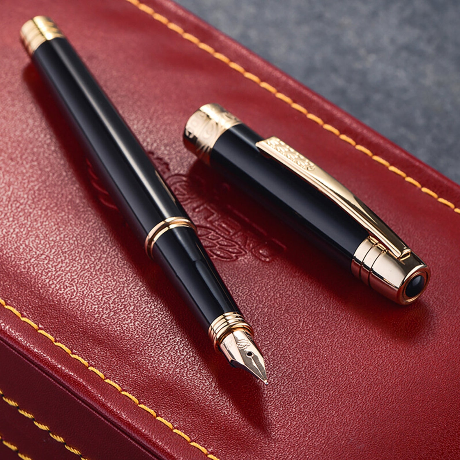 Hero 200C 14K Gold Fountain Pen Fine Nib Gold Carved Clip - Etsy