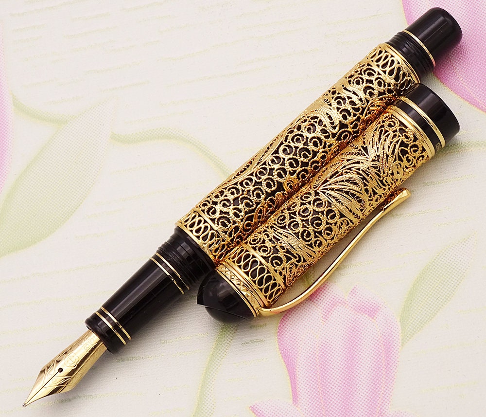 Handmade Hero 3000 18K Golden Fountain Pen," the Imperial Court " Gold ...