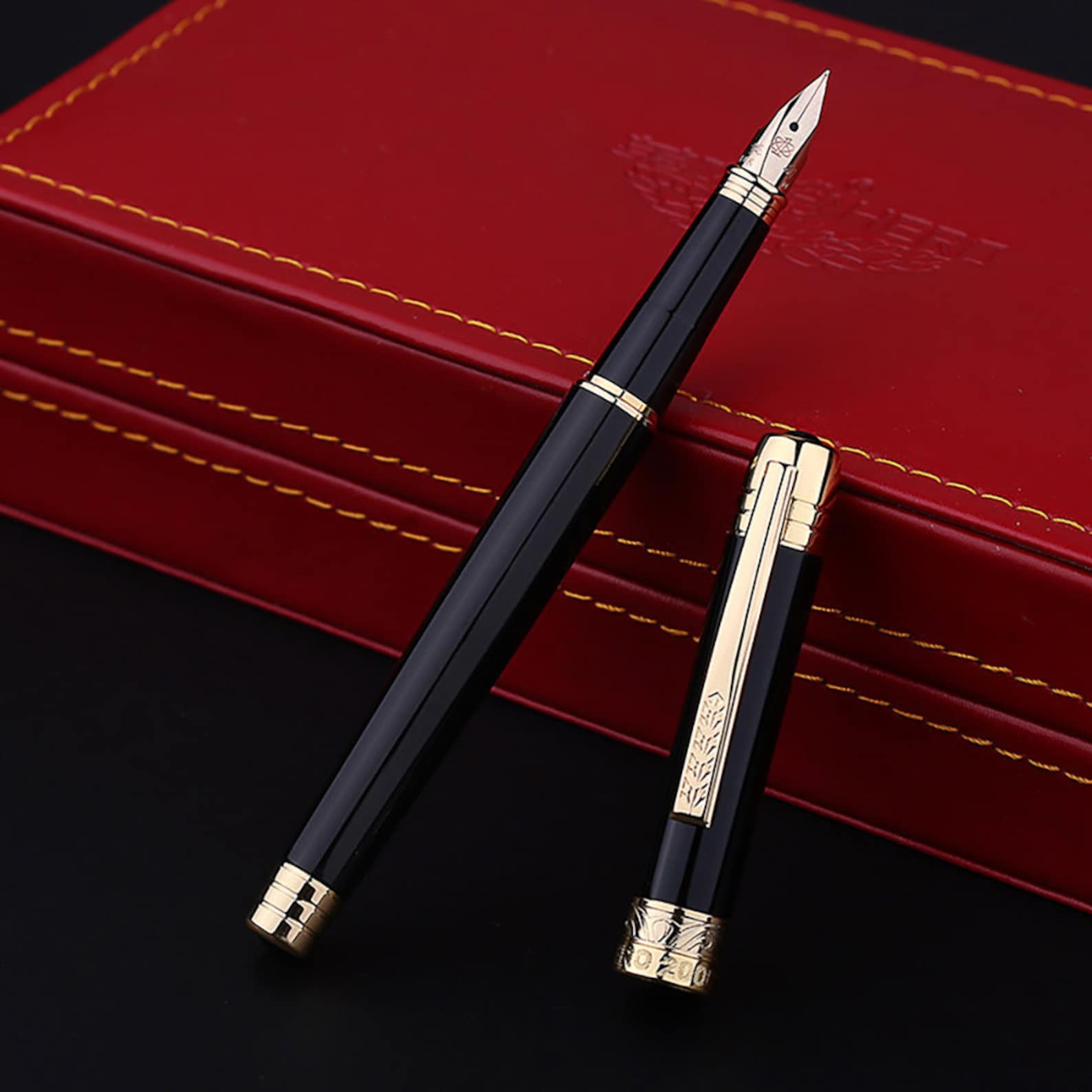 Hero 200C 14K Gold Fountain Pen Fine Nib Gold Carved Clip - Etsy