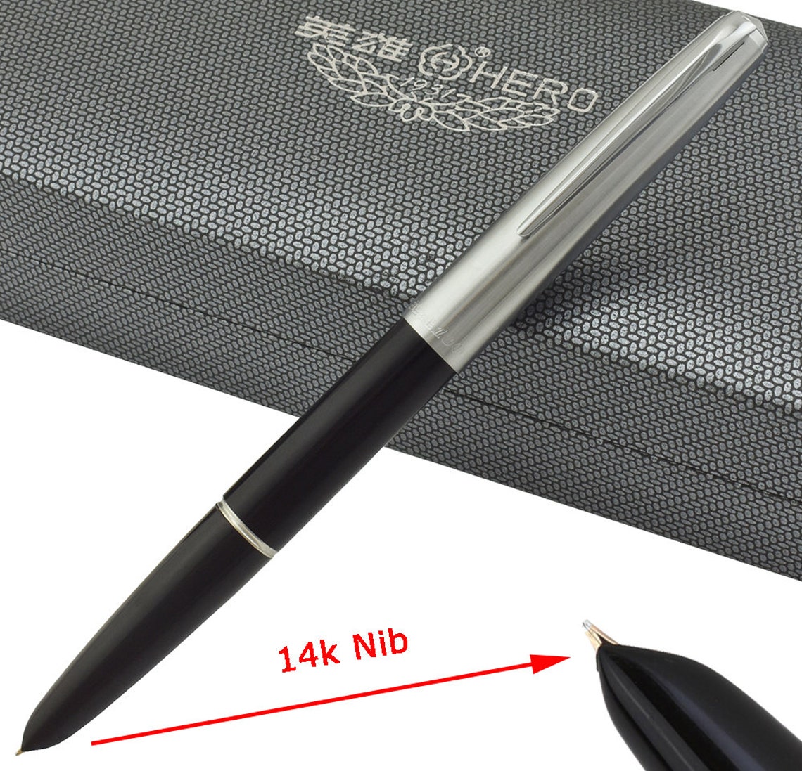 Hero 100 Fountain Pen 14K Fine Nib Classic Steel Hooded - Etsy