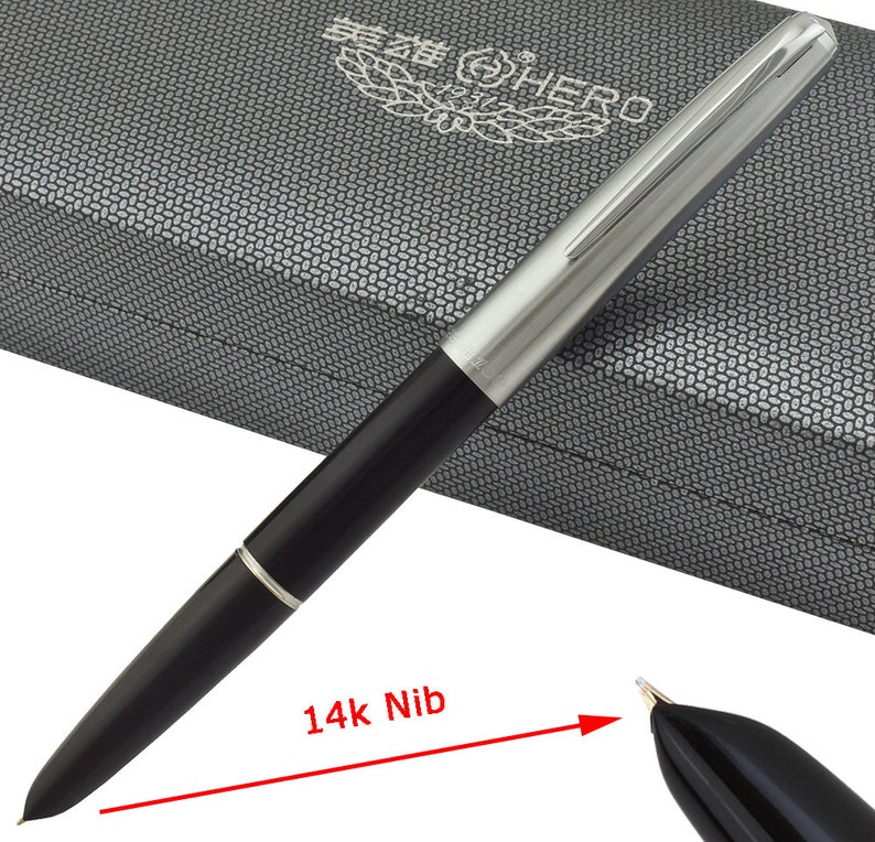 Hero 100 Fountain Pen 14K Fine Nib, Classic Steel Hooded Calligraphy ...