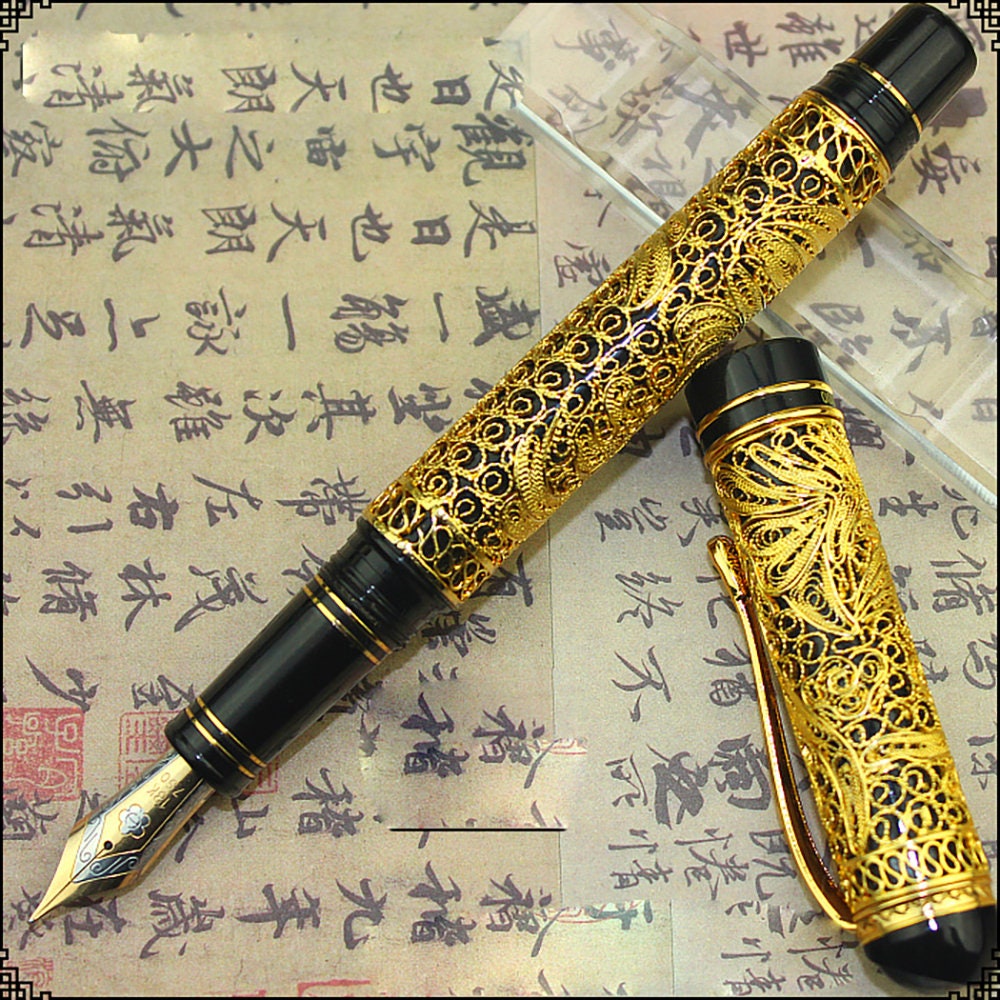 Handmade Hero 3000 18K Golden Fountain Pen," the Imperial Court " Gold ...
