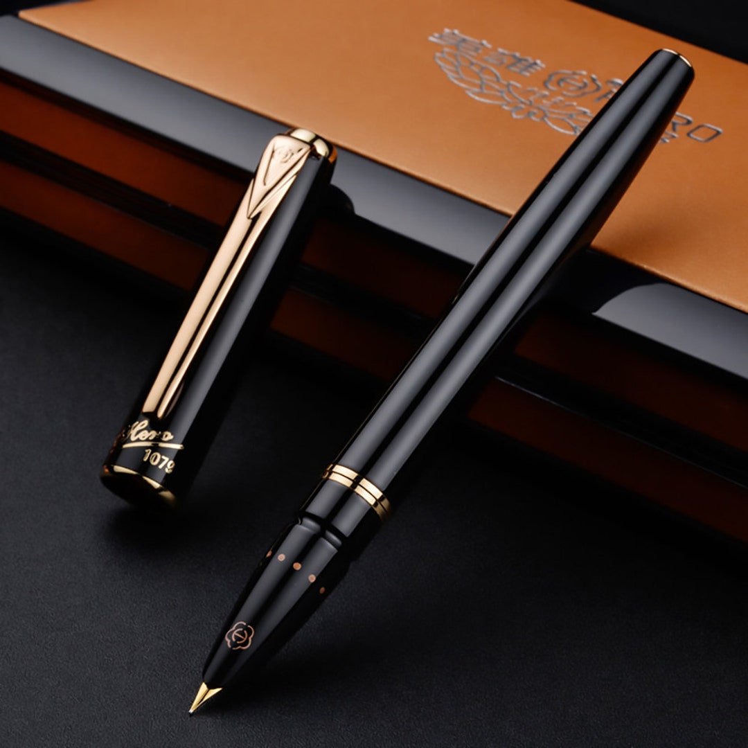 Hero 1079 Black Metal Fountain Pen, Iridium Extra Fine Nib Classic Pen ...
