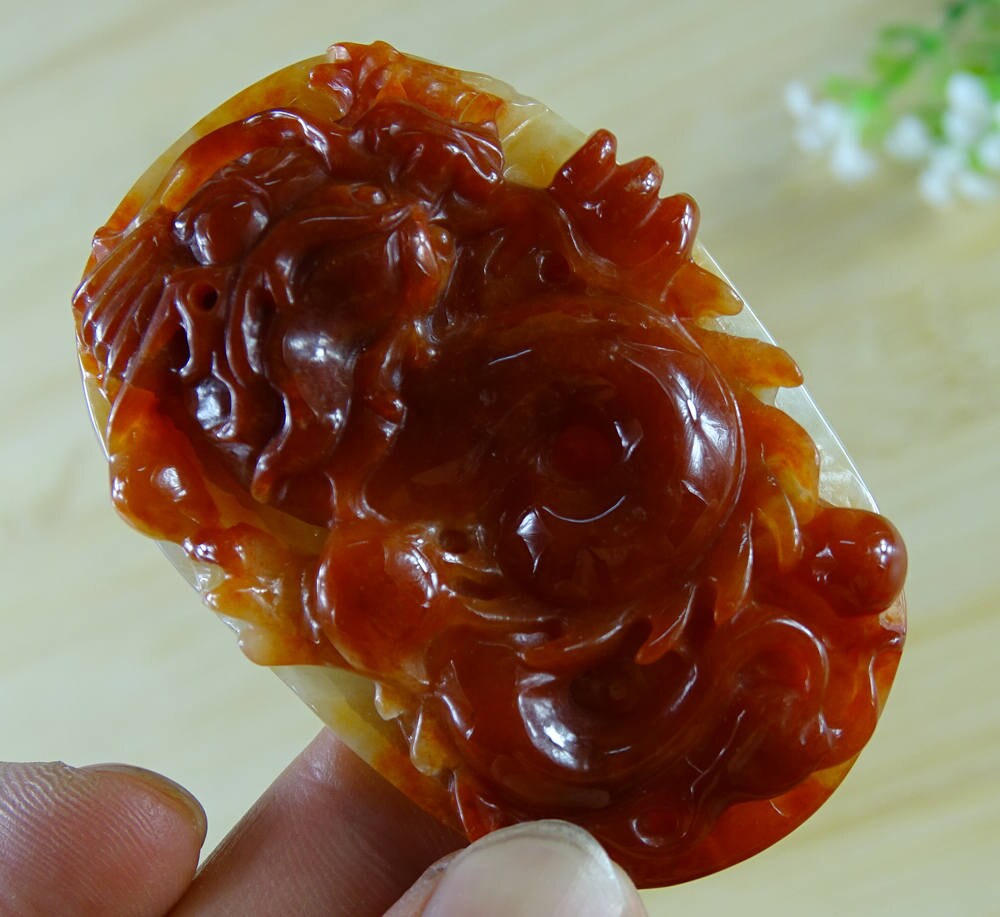 Red Jade Pendant Dragon Genuine A Jadeite Handmade Carving - Etsy