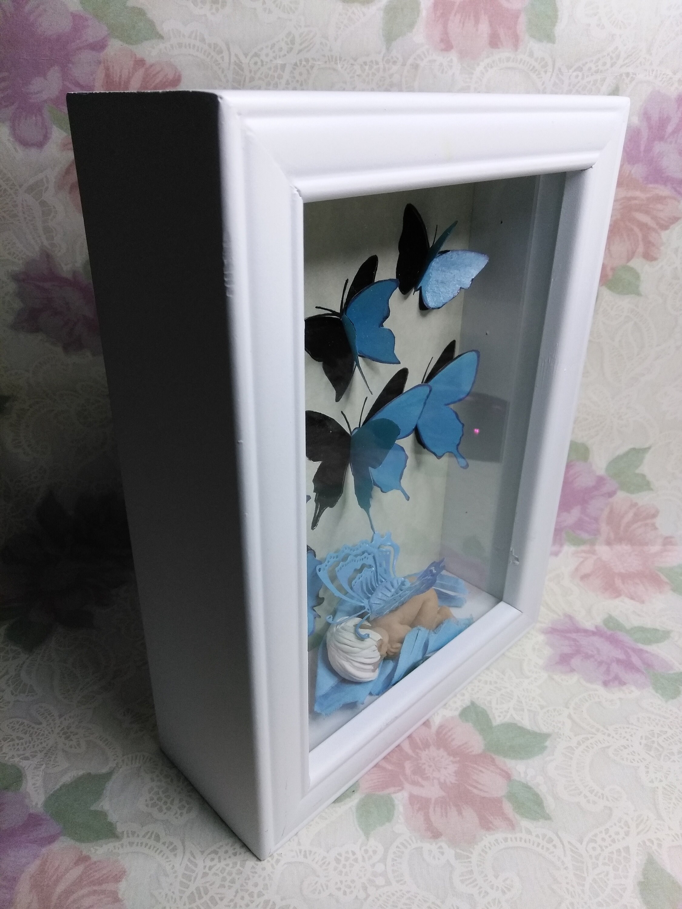 Shadow Box Baby Boy Blue White Butterfly - Etsy