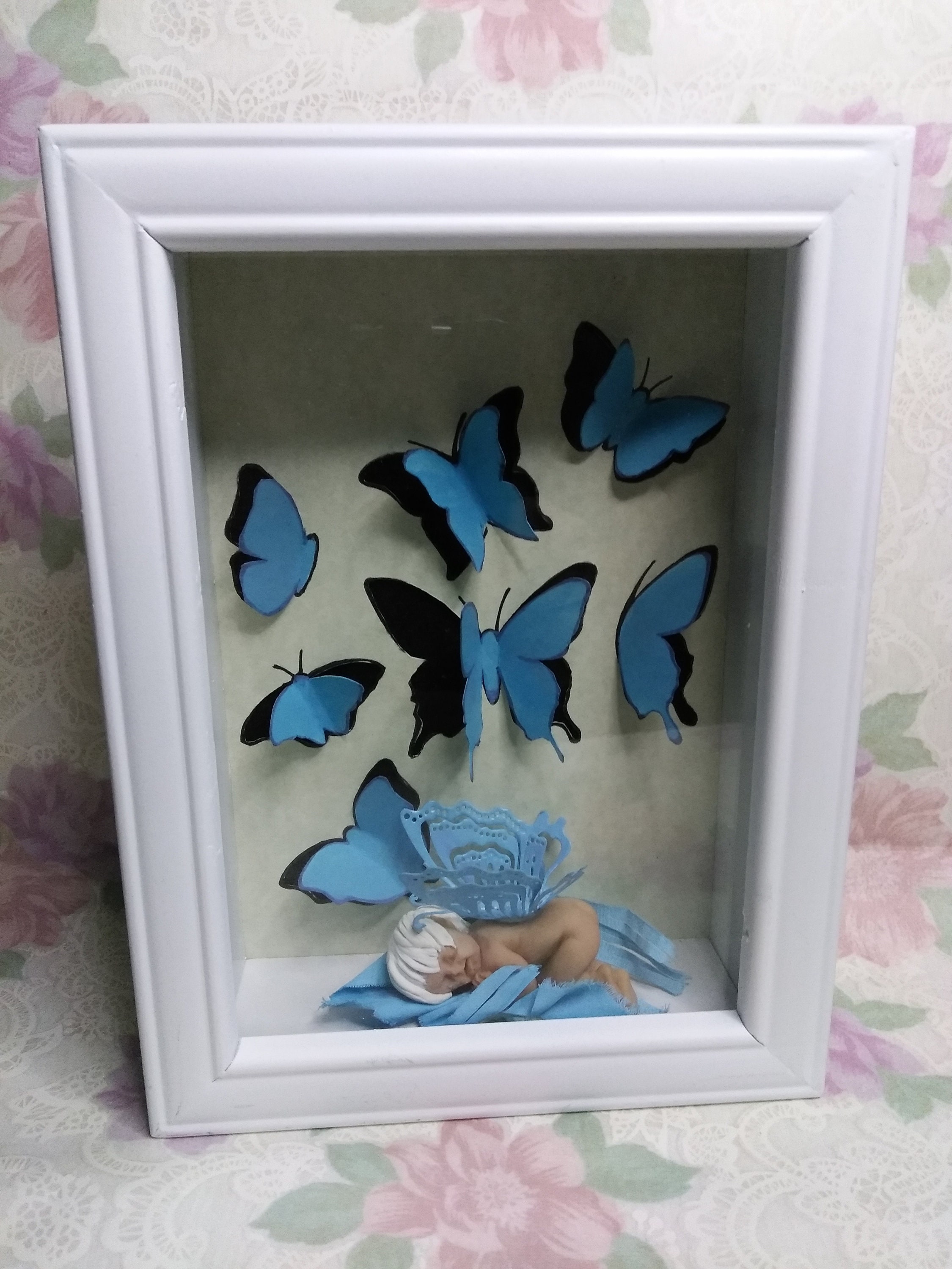 Shadow Box Baby Boy Blue White Butterfly - Etsy