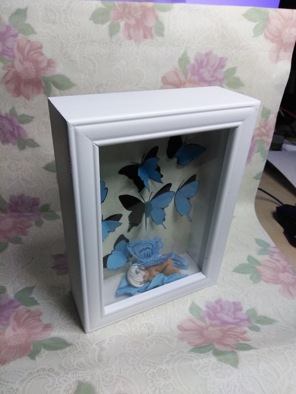 Shadow Box Baby Boy Blue White Butterfly - Etsy